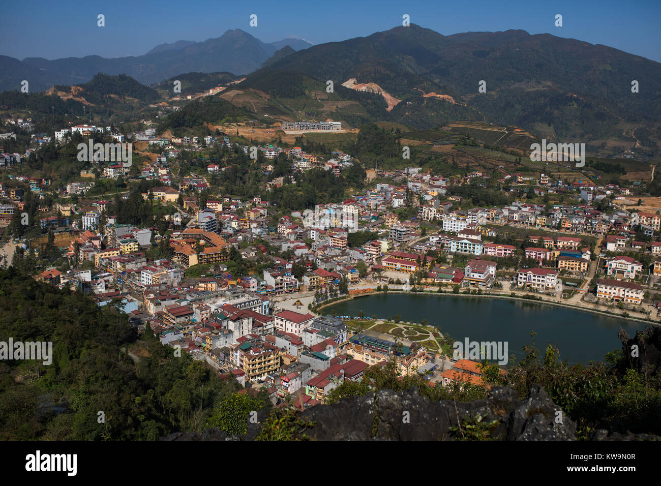 SAPA VIETNAM - NOV4,2017 : high angle view of sapa township scene from ...