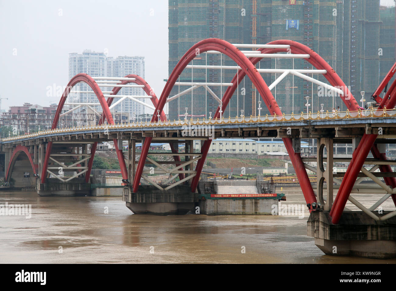 New steel bridge and buildings in Luzhou, China Stock Photo - Alamy