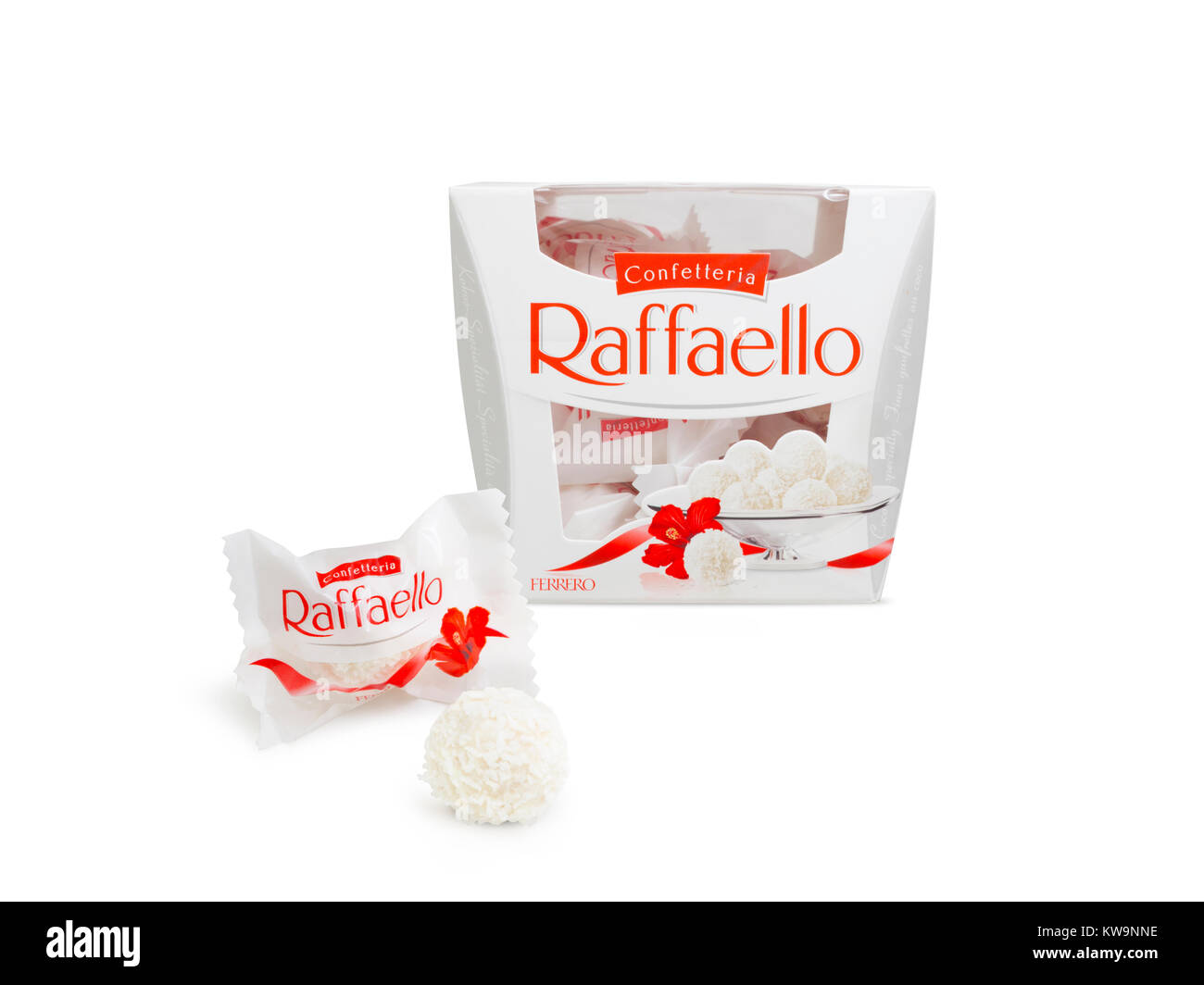 CHISINAU, MOLDOVA - January 1, 2018: Ferrero Raffaello in a box on ...