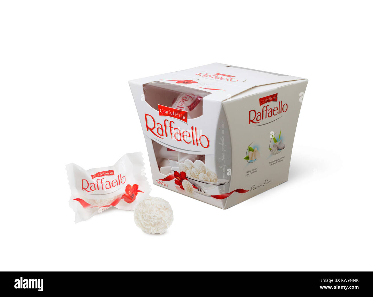 CHISINAU, MOLDOVA - January 1, 2018: Ferrero Raffaello in a box on ...