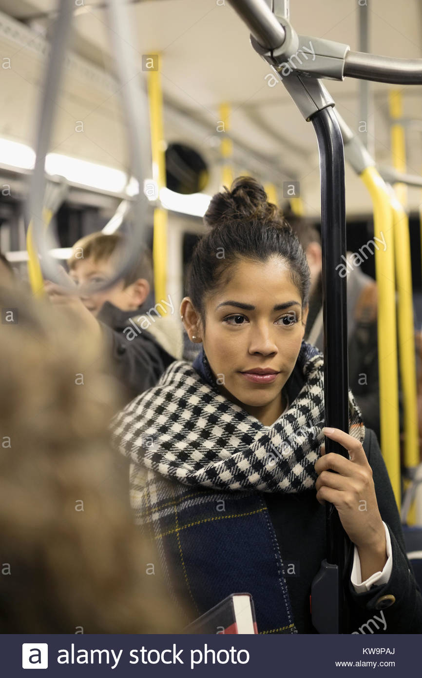 Thoughtful businesswoman commuter riding bus Stock Photo - Alamy