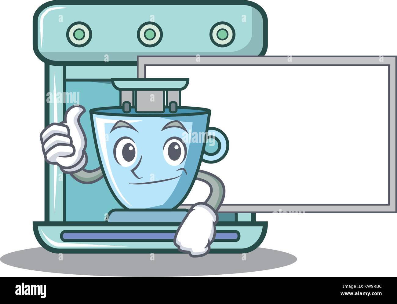 Thumbs up with board coffee maker character cartoon Stock Vector Image ...