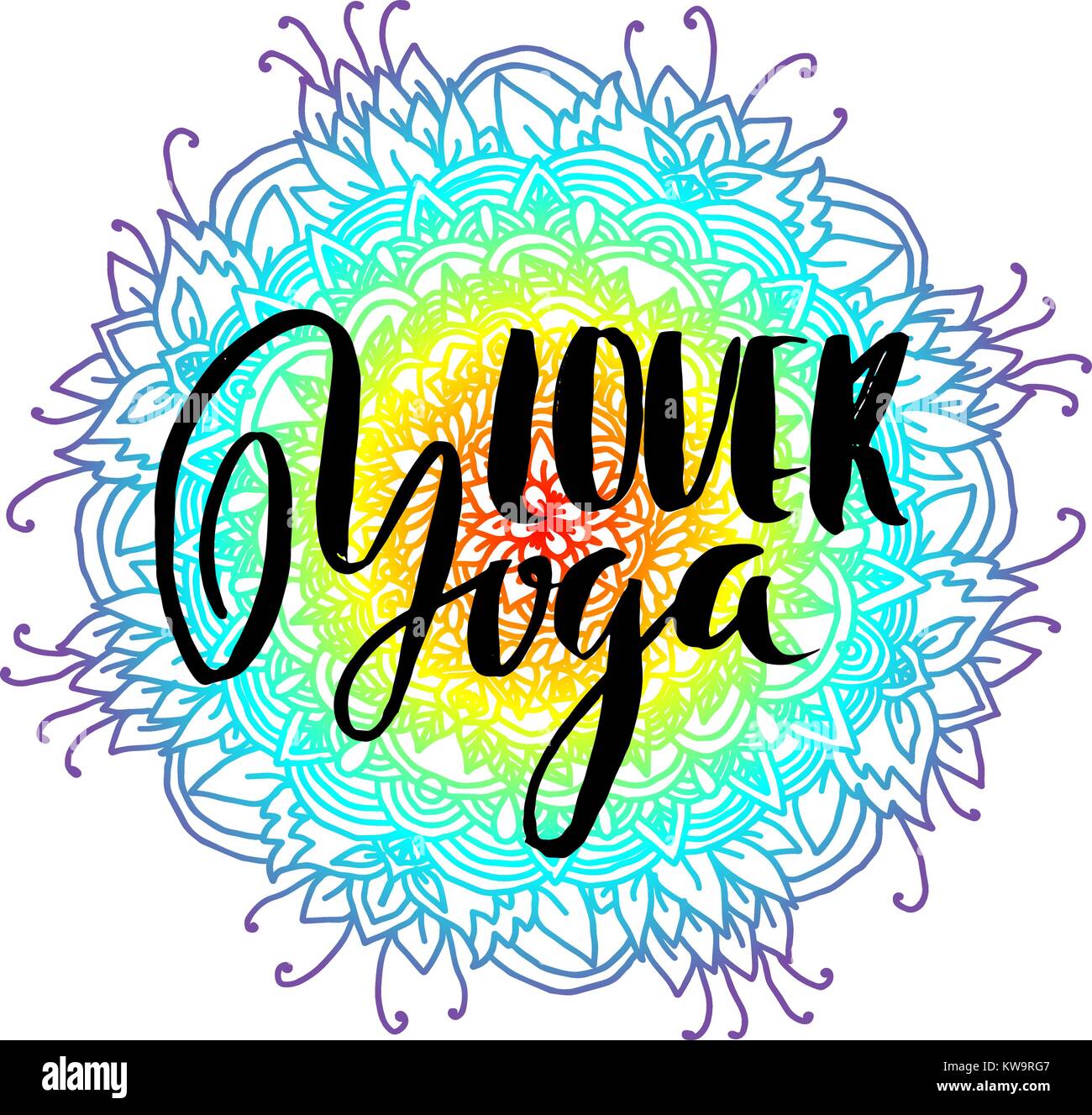 Yoga lover dry brush lettering on mandala pattern background. Yoga ...