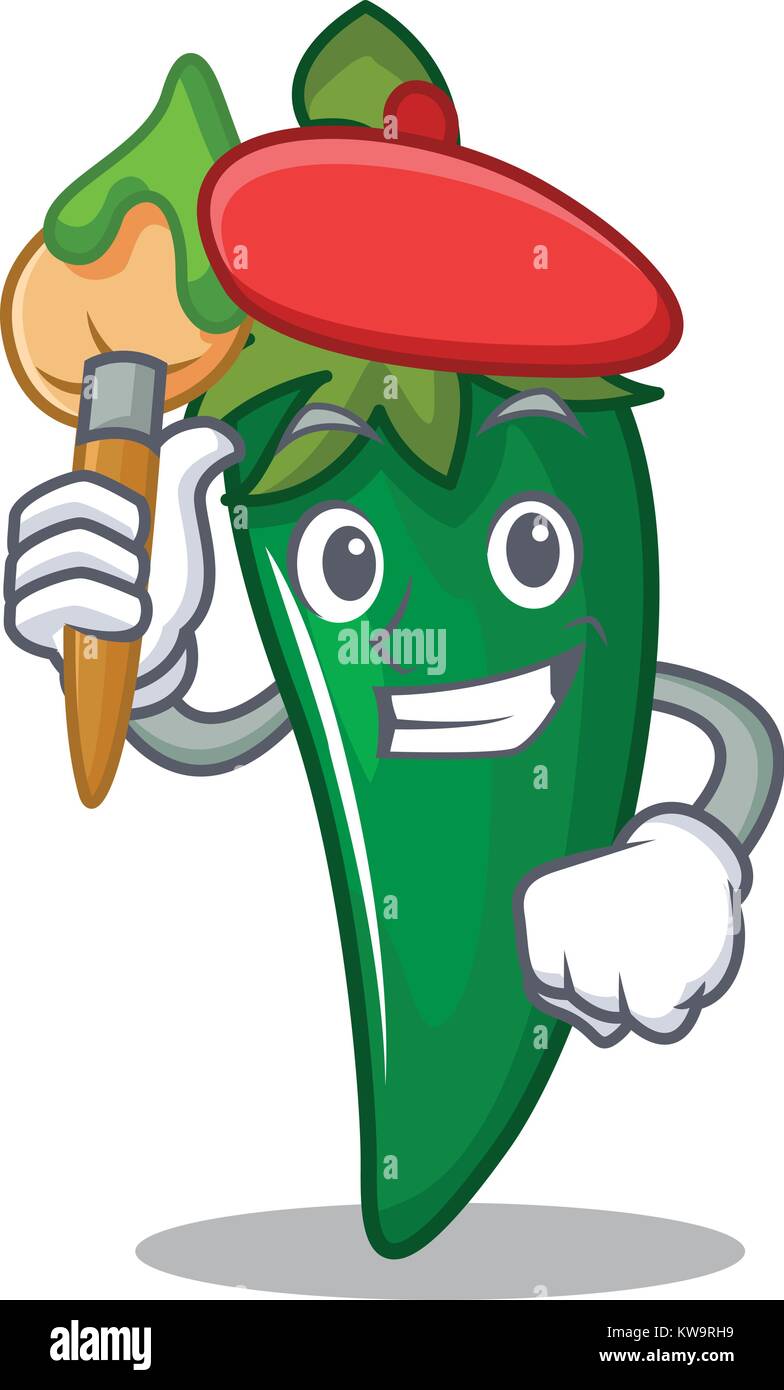 Artist green chili character cartoon Stock Vector Image & Art - Alamy