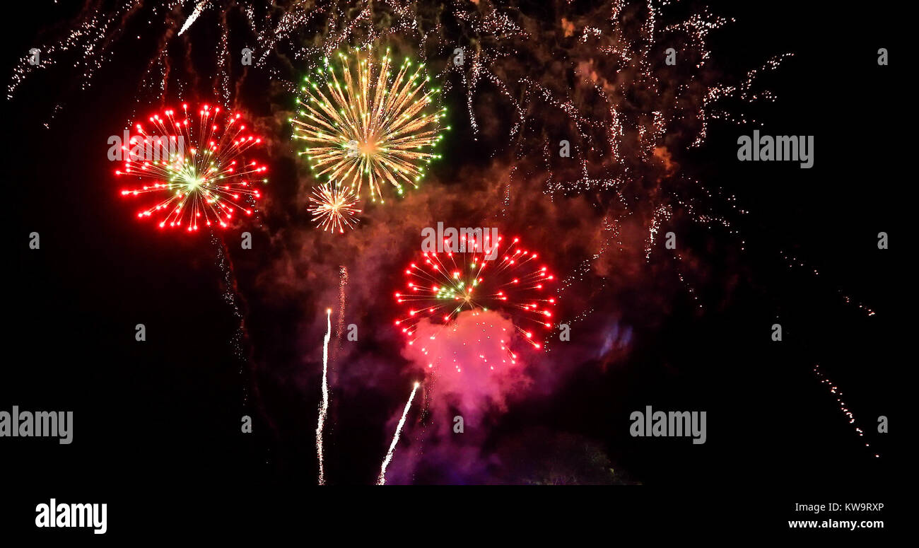 New Year celebration Colorful Fireworks light up the sky with dazzling ...