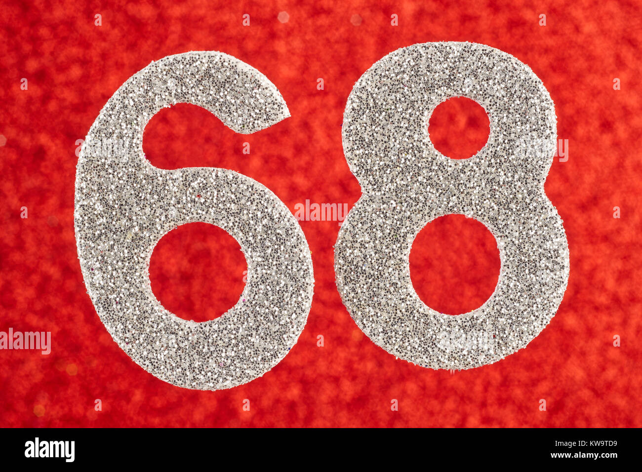 Number sixty-eight silver color over a red background. Anniversary ...