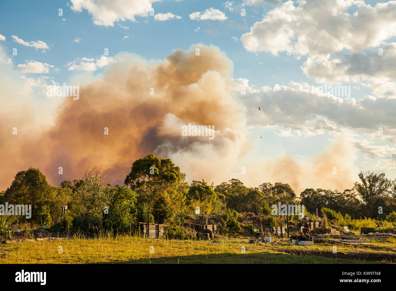 Smoke during bush fire in rural Australian bush fire emergency Stock ...