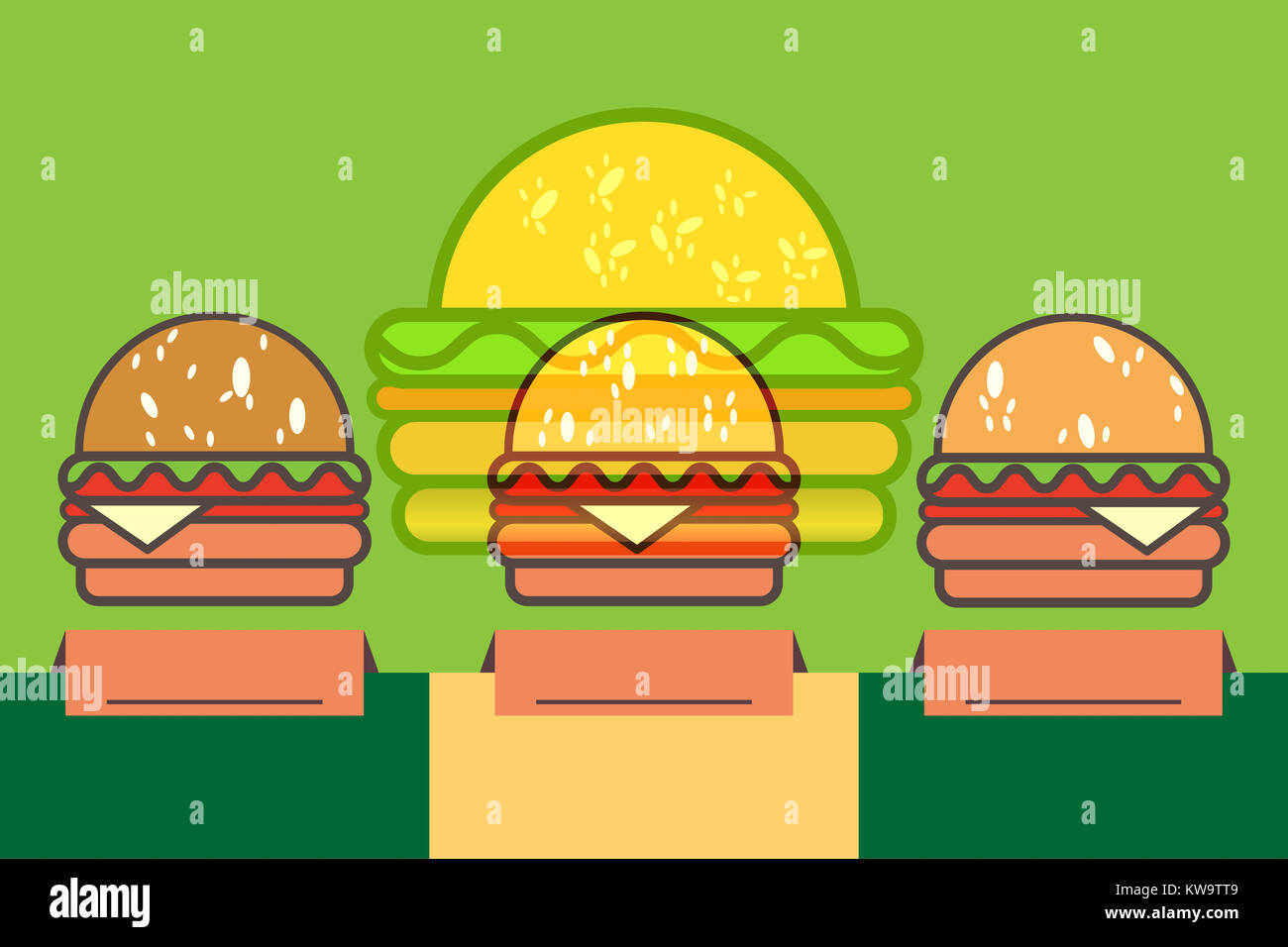 three hamburger symbol icon vector illustration green background Stock ...