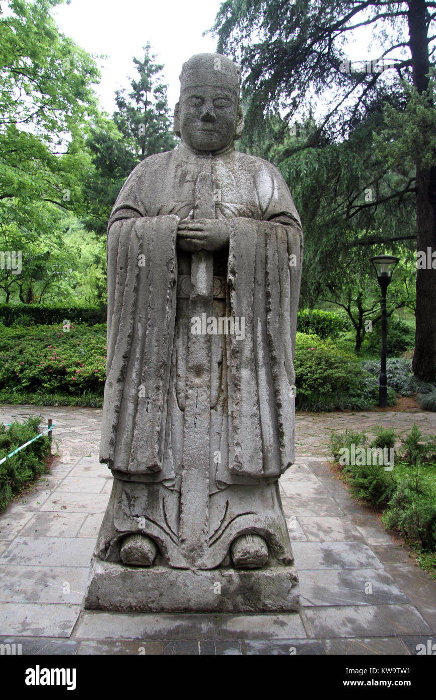 Stone statue of chinese mandarin in the garden of palace in Nanjing ...