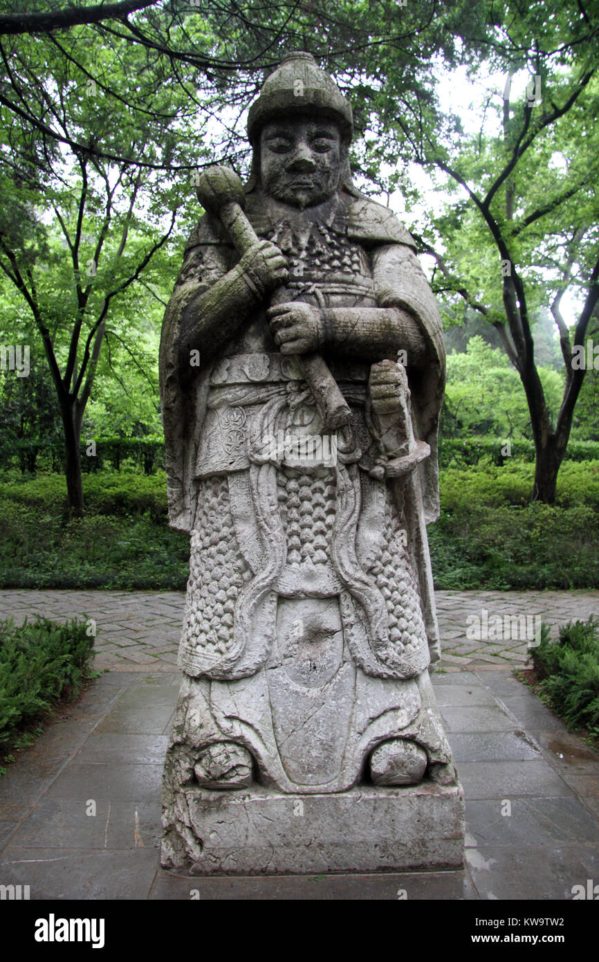 Stone statue of chinese warrior in the garden of palace in Nanjing ...