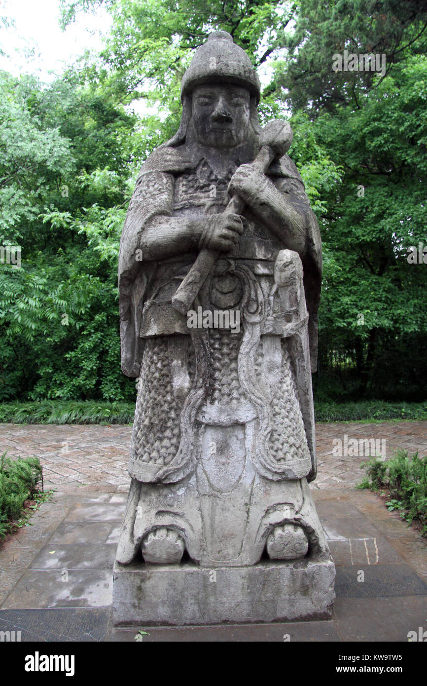 Stone statue of chinese warrior in the garden of palace in Nanjing ...