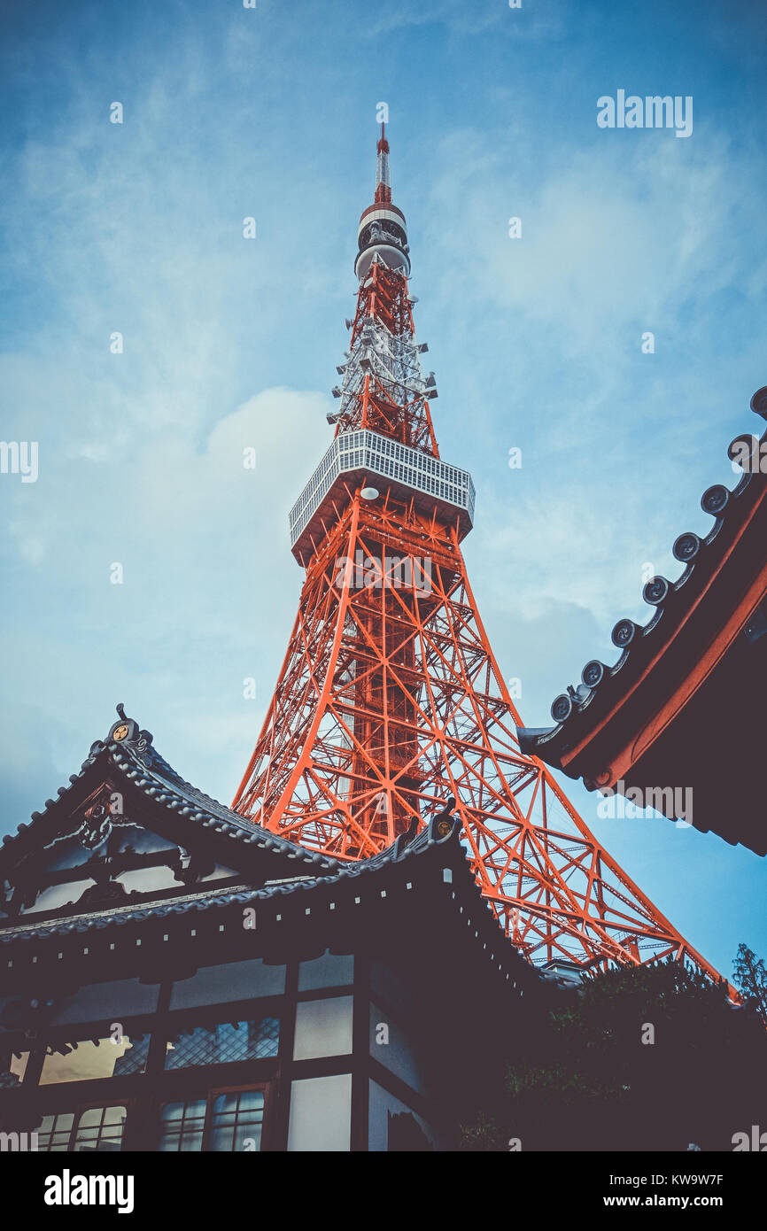 Tokyo tower and traditional shinto temple, Japan Stock Photo - Alamy