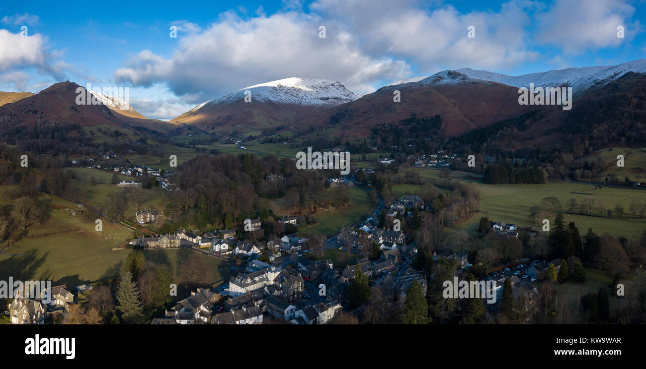 Stunning aerial view of Grasmere and the surrounding mountains in the ...