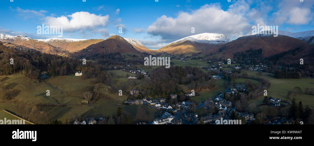 Stunning aerial view of Grasmere and the surrounding mountains in the ...