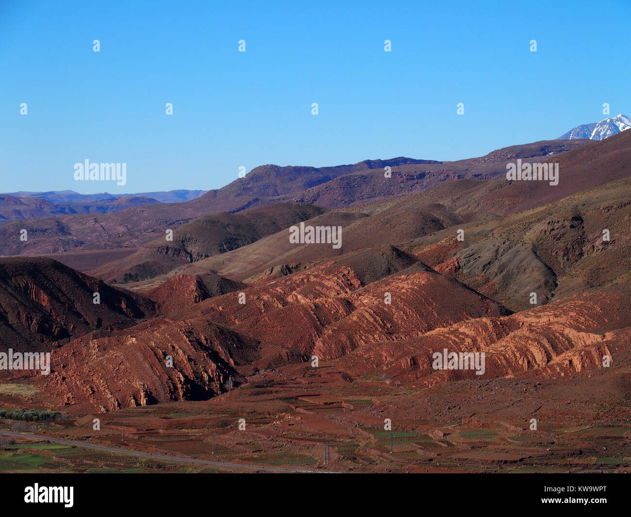 High ATLAS MOUNTAINS range landscape in MOROCCO seen from location near ...