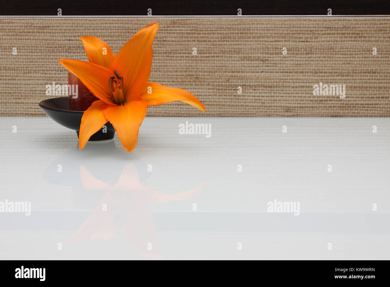Lily flower on textured ceramic tile - background Stock Photo - Alamy