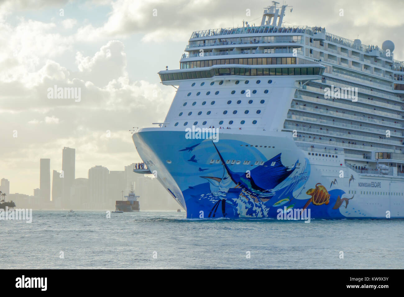 Cruise ship leaving the port of Miami, Florida, USA Stock Photo - Alamy