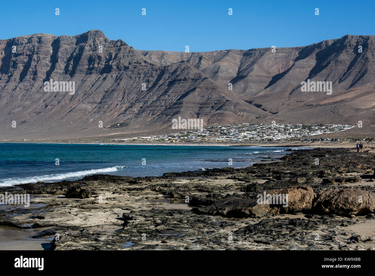 The beach and cliffs, Caleta de Famara, Lanzarote, Canary Islands ...