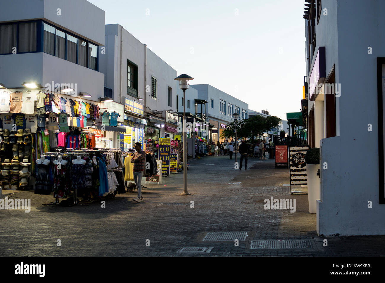 Pedestrianised shopping street, Playa Blanca, Lanzarote, Canary Islands ...