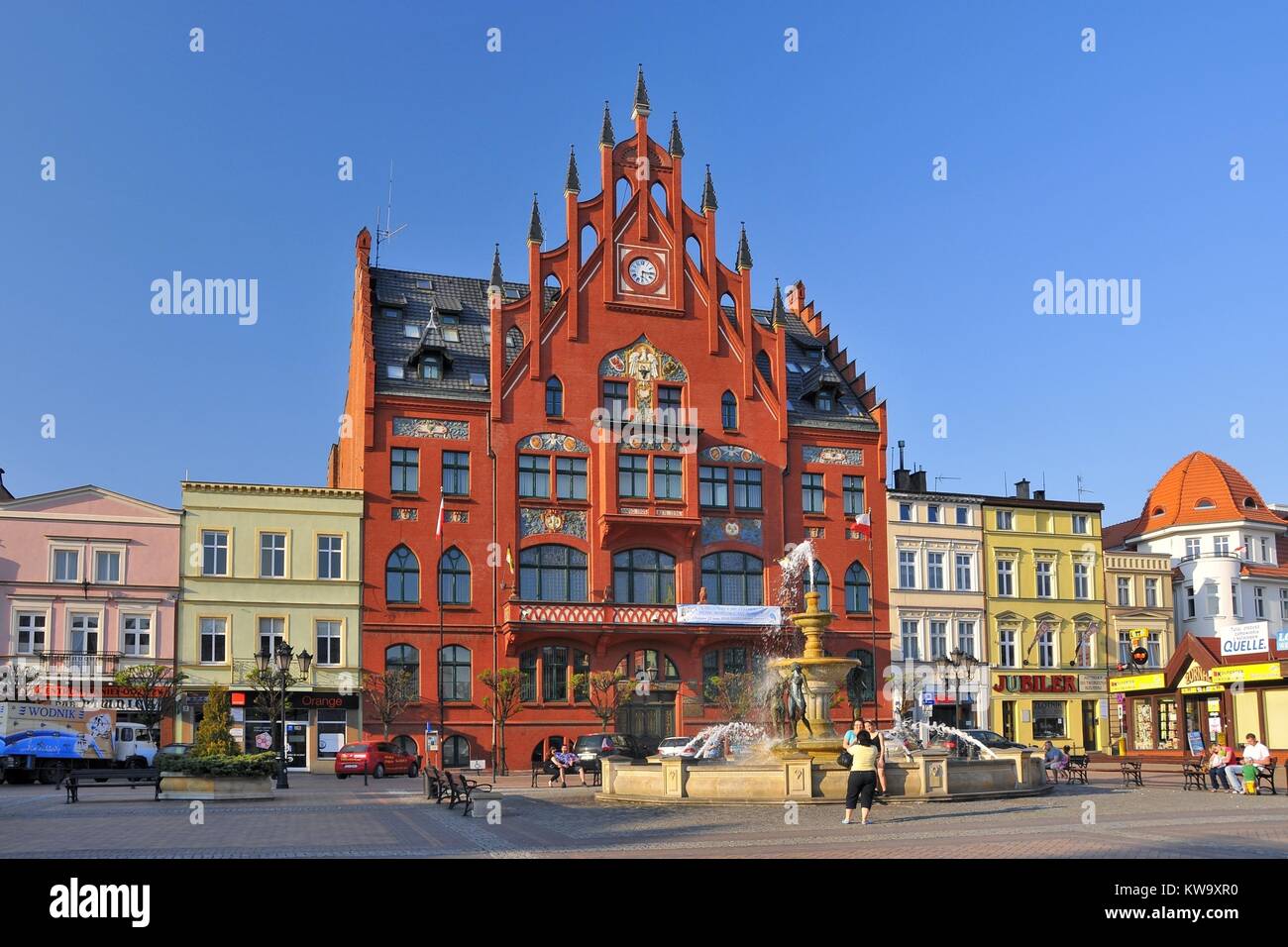 Town Hall and old tenement houses in the market square, Chojnice ...