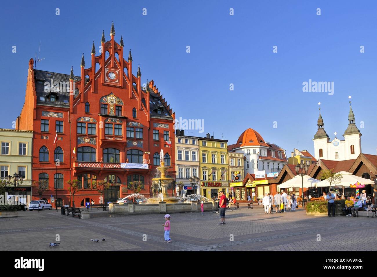 Town Hall and old tenement houses in the market square, Chojnice ...