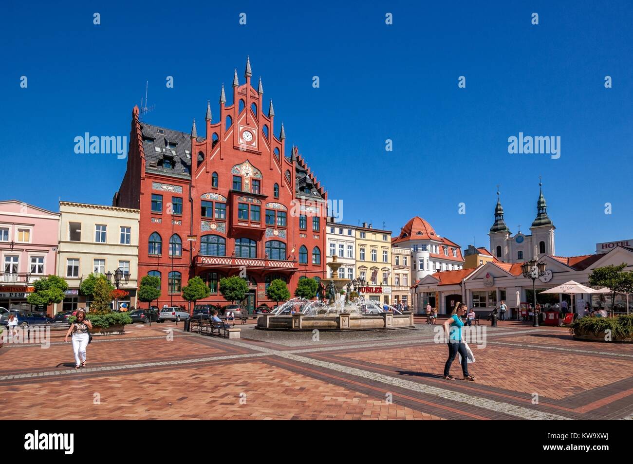 Town Hall and old tenement houses in the market square, Chojnice ...