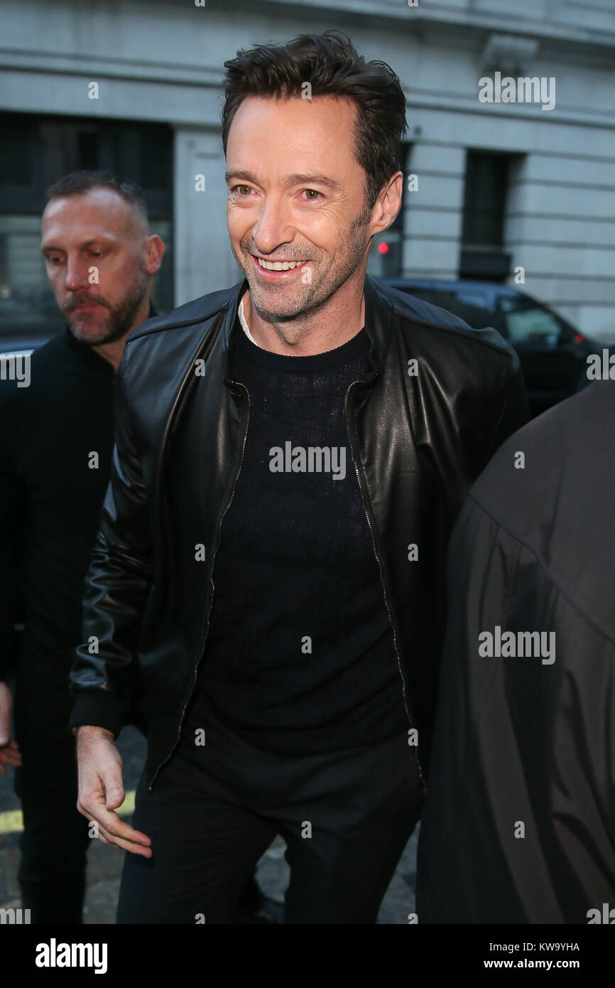 Hugh Jackman arriving at BBC Radio Two studios to promote his new film ...