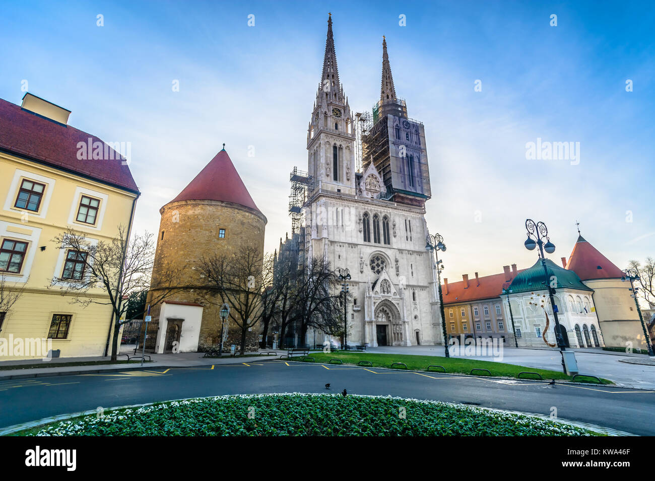 Scenic view at Kaptol square in front of cathedral, capital of Croatia ...