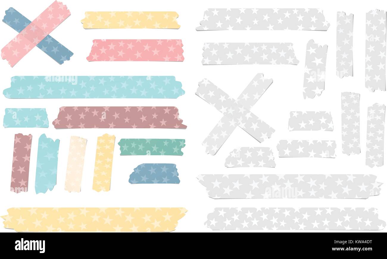 Set of colorful and white different size adhesive, sticky tape, paper ...