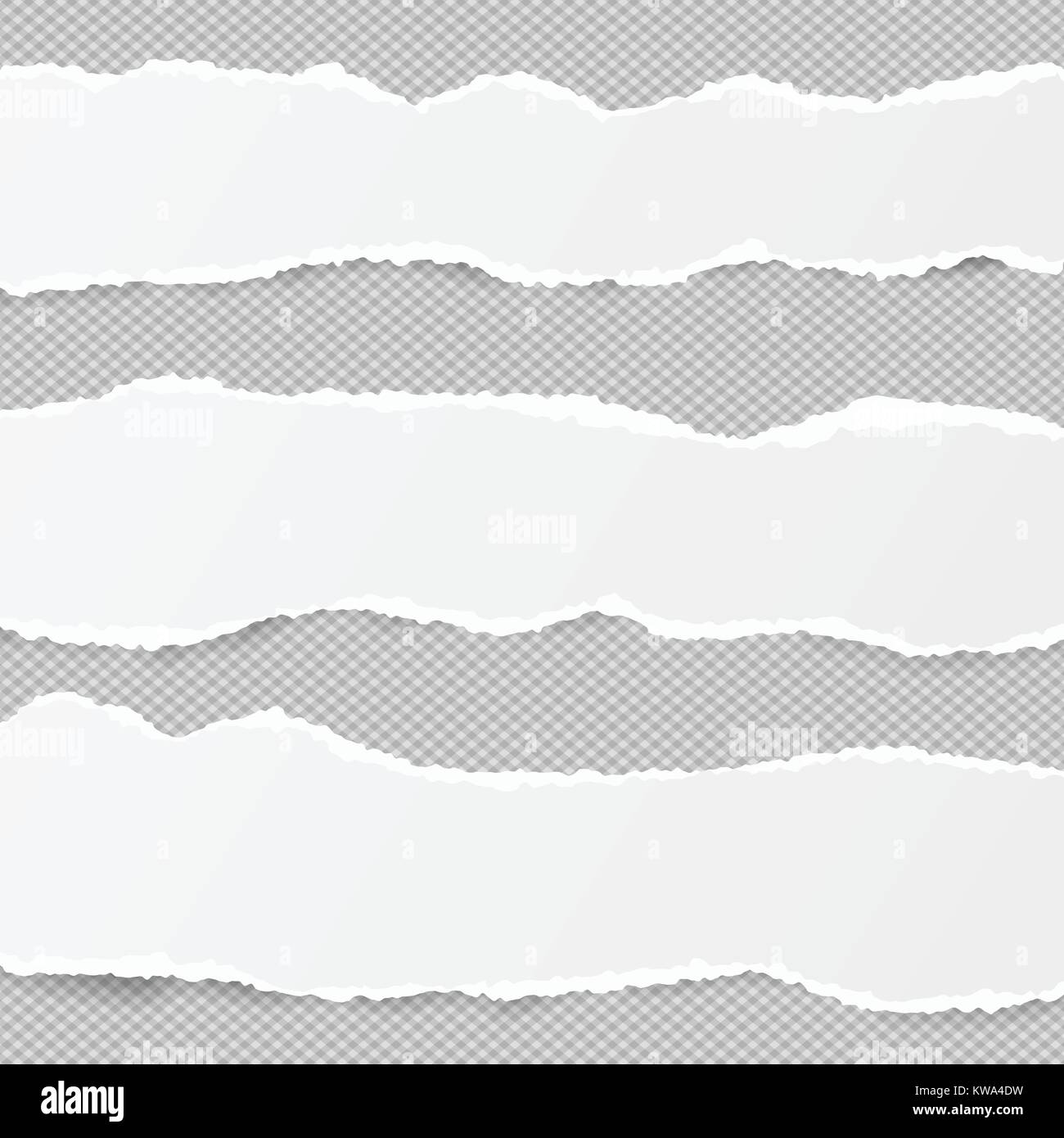 White ripped blank horizontal note paper strips for text or message ...