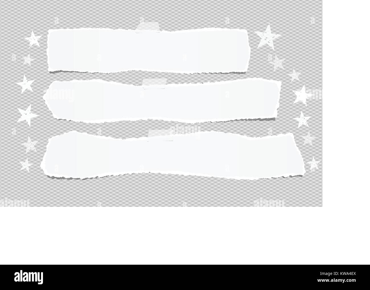 White ripped blank horizontal note paper strips for text or message ...