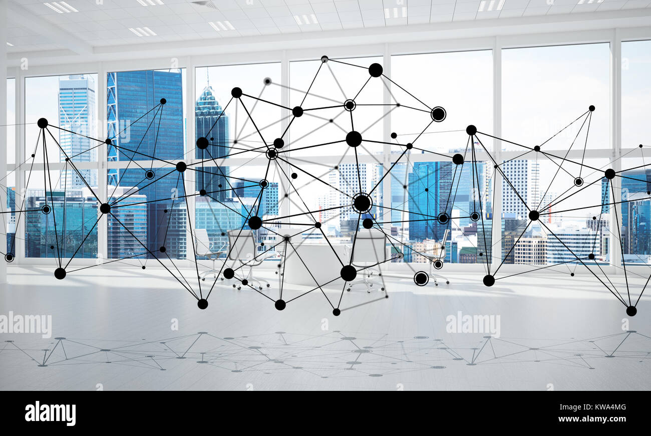 Lines connected with dots as social communication concept in office ...