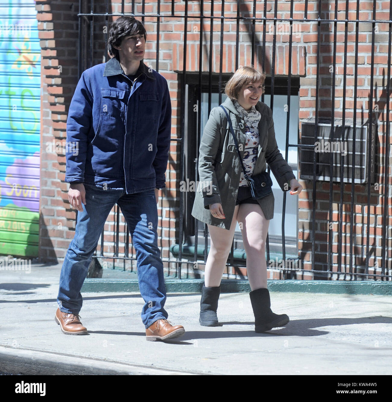 NEW YORK, NY - APRIL 16: Lena Dunham and Adam Driver on the set of ...