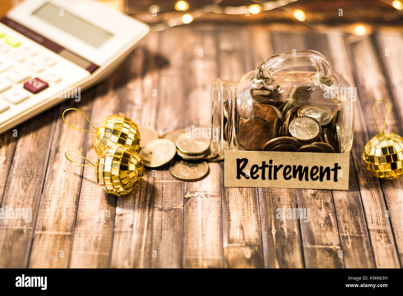 Retirement money jar savings motivational concept on wooden board Stock ...