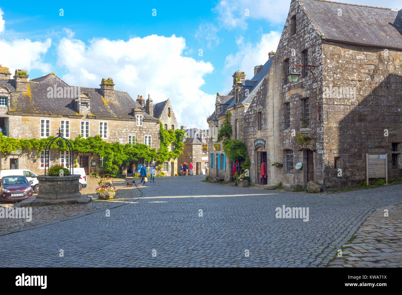 Locronan, France - August 10, 2017: The traditional medieval houses of ...