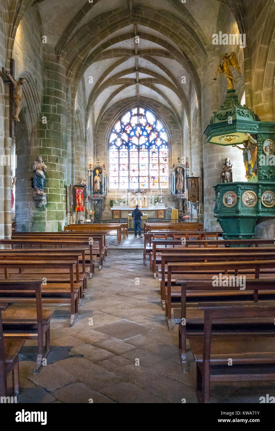 Locronan, France - August 10, 2017: Statues of Saints in the nave of ...