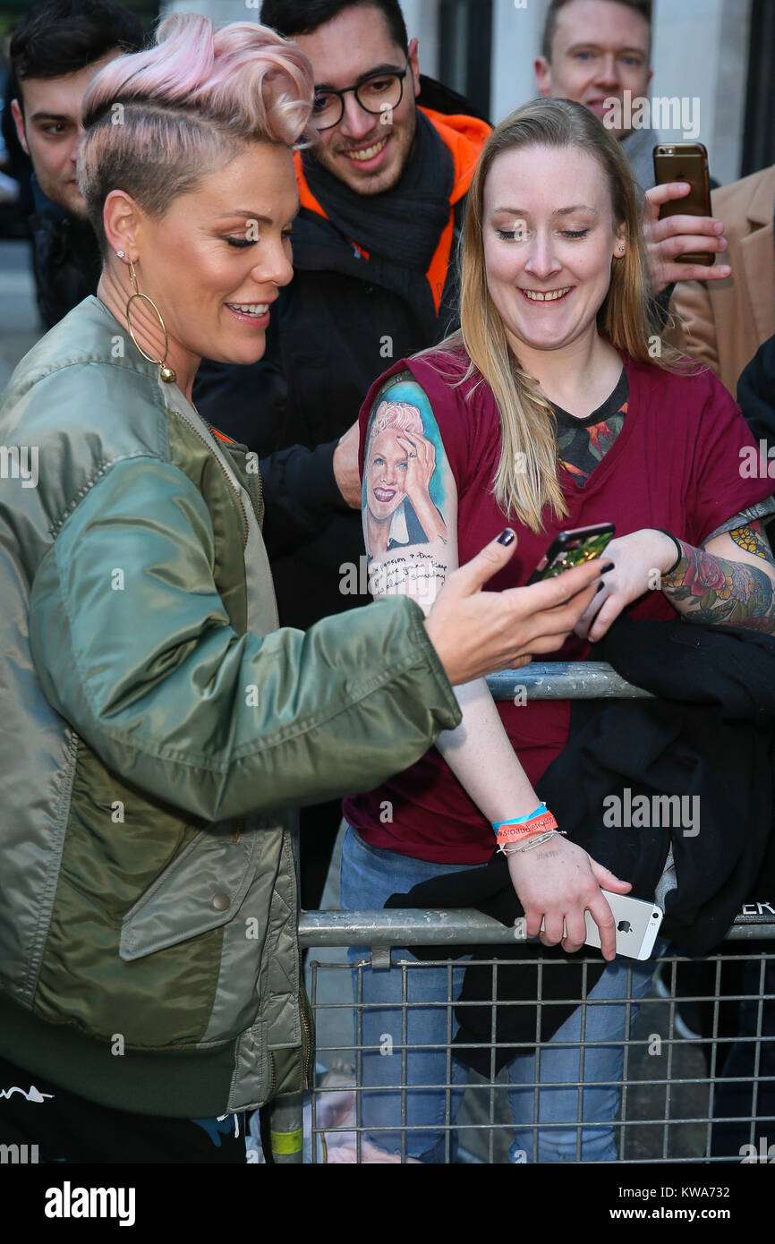 Singer Pink visiting BBC Radio studios to promote her album 'Beautiful ...