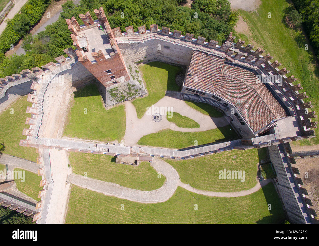 Aerial view of the famous medieval castle of Soave, Verona, Italy Stock ...