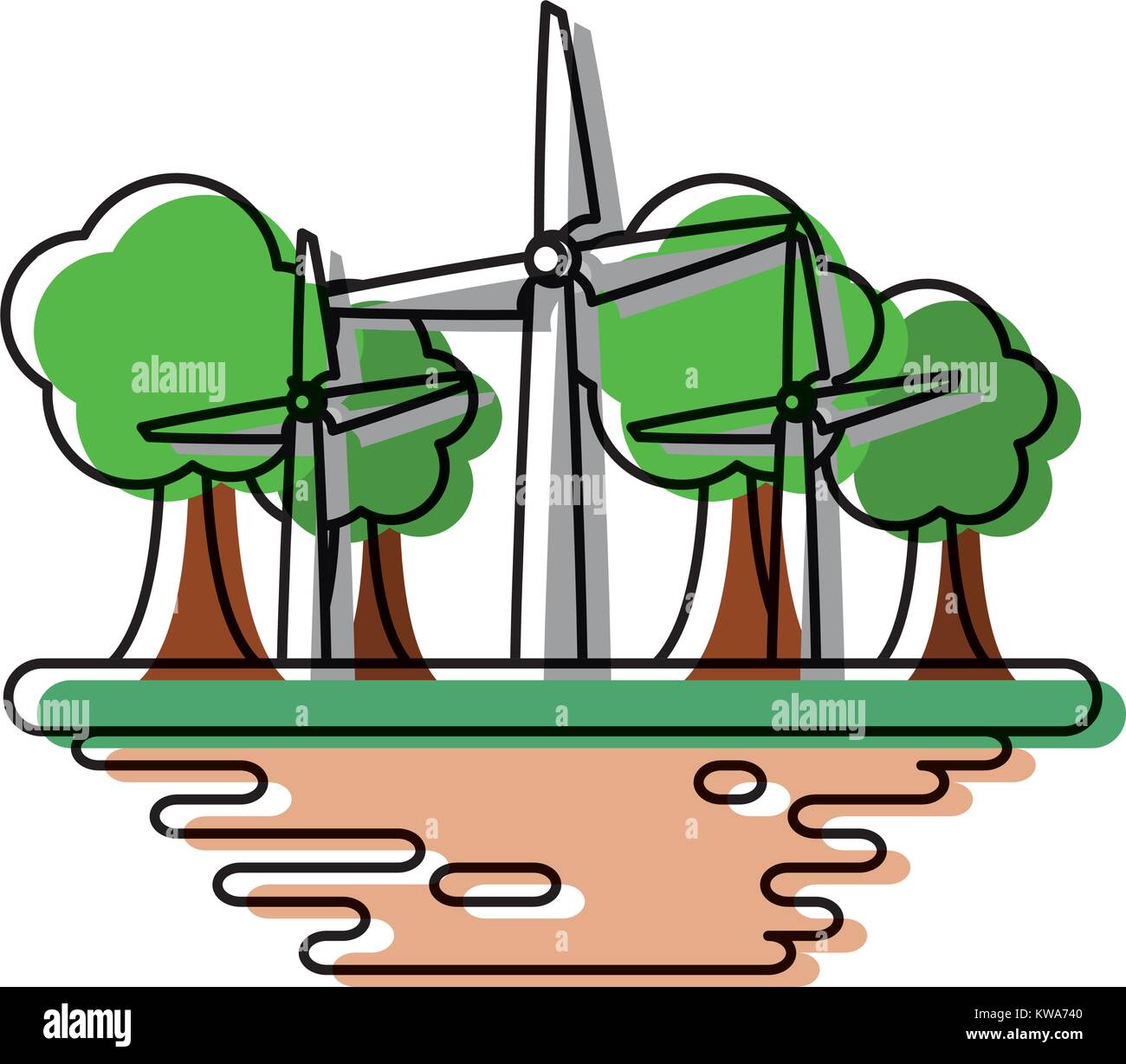 Wind turbines on ground cartoon Stock Vector Image & Art - Alamy