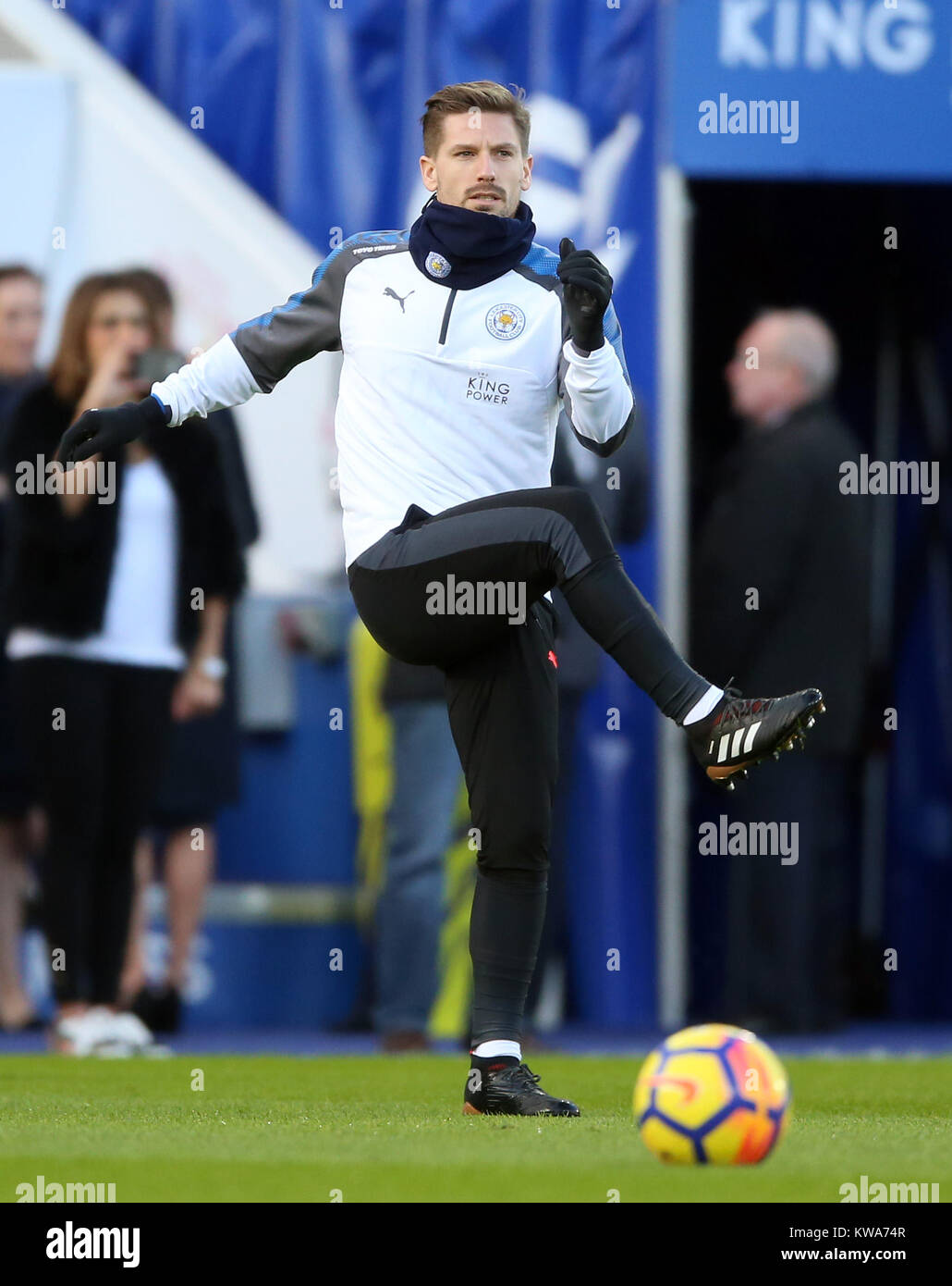Leicester City's Adrien Silva warms up before the Premier League match ...