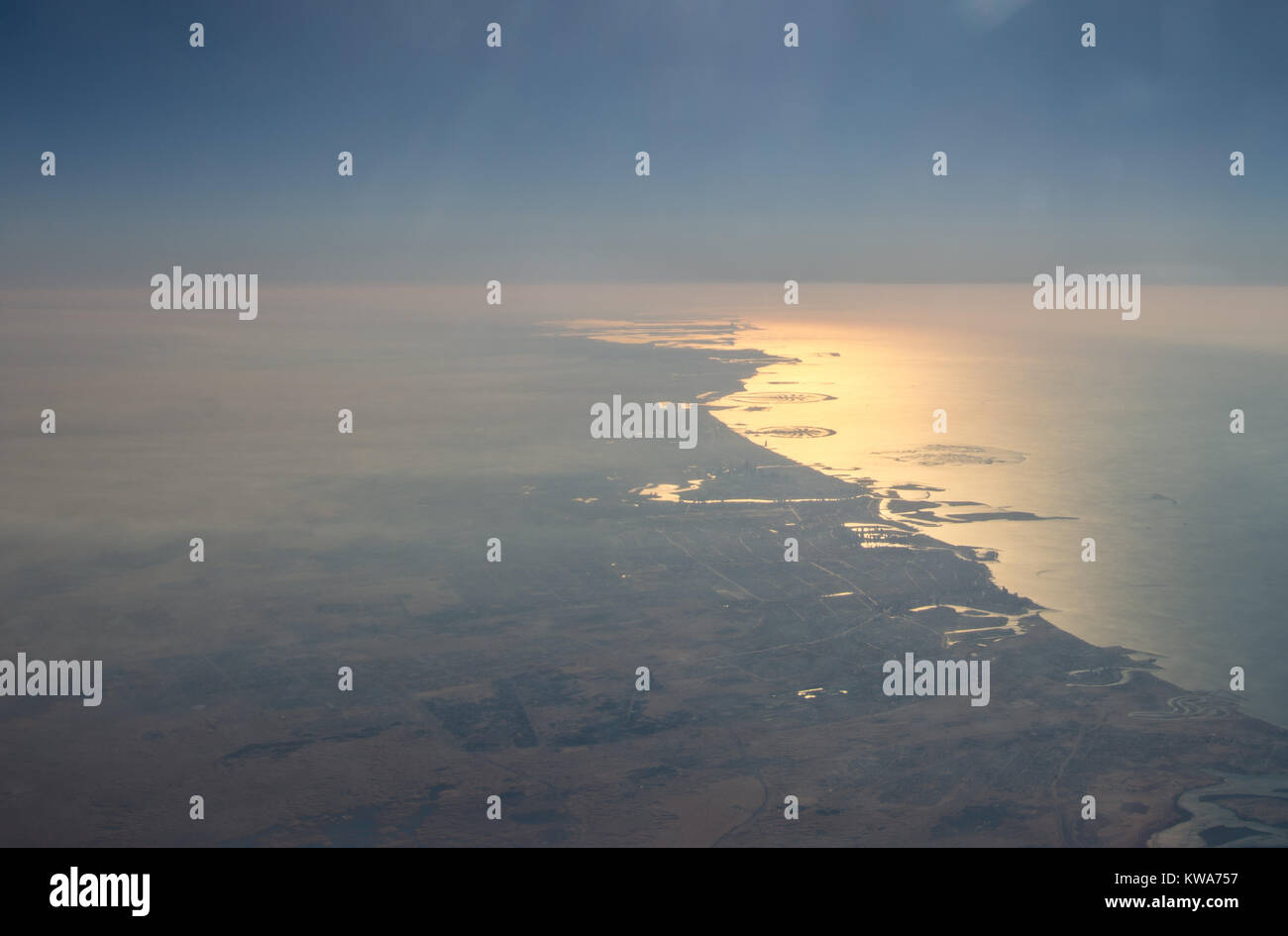 Dubai View on palm tree islands from plane 2017 Stock Photo - Alamy