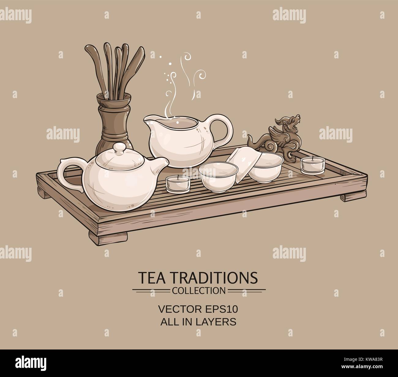 Cup tea on bamboo Stock Vector Images - Alamy