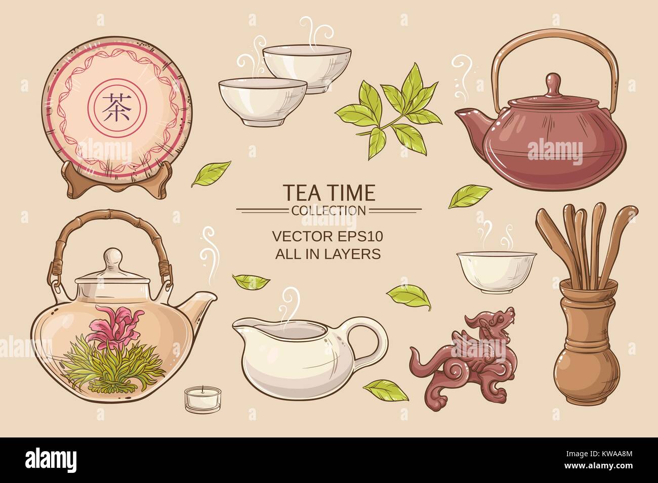 Asian green tea set Stock Vector Images - Alamy