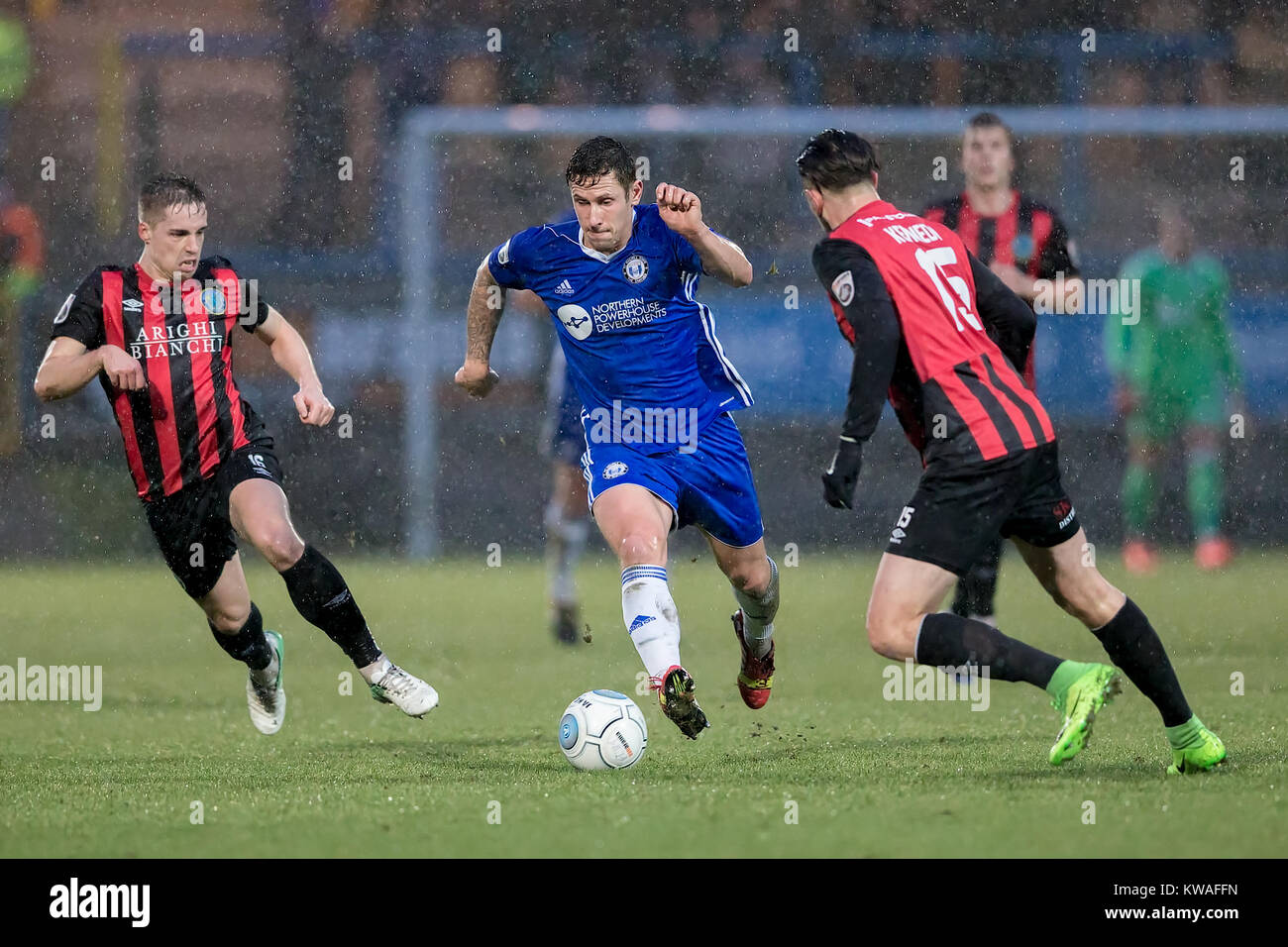 Halifax, UK. 01st Jan, 2018. Ben Tomlinson (FC Halifax Town) runs with ...
