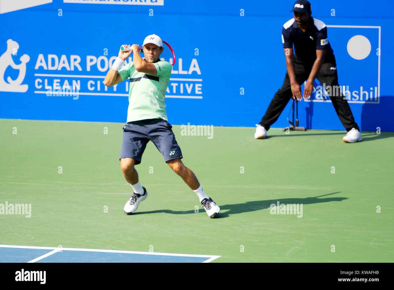 Pune, India. 1st January 2018. Radu Albot of Moldova in action in the ...