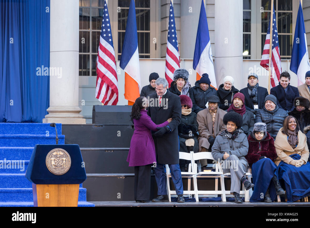 New York, USA. 1st Jan, 2018. Mayor Bill de Blasio and wife Chirlane ...