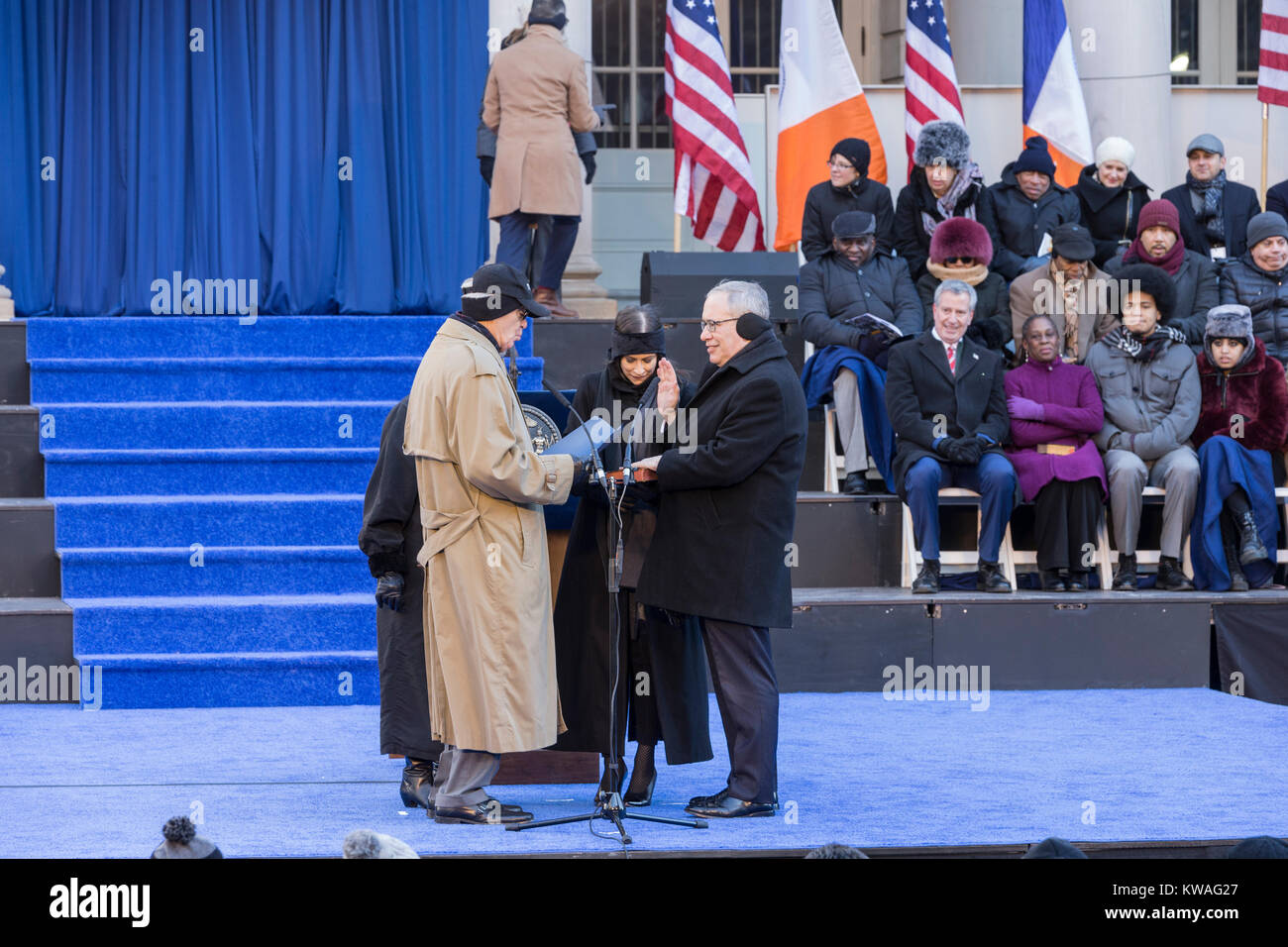 New York, USA. 1st Jan, 2018. Retired City Clerk Carlos Cuevas swores ...