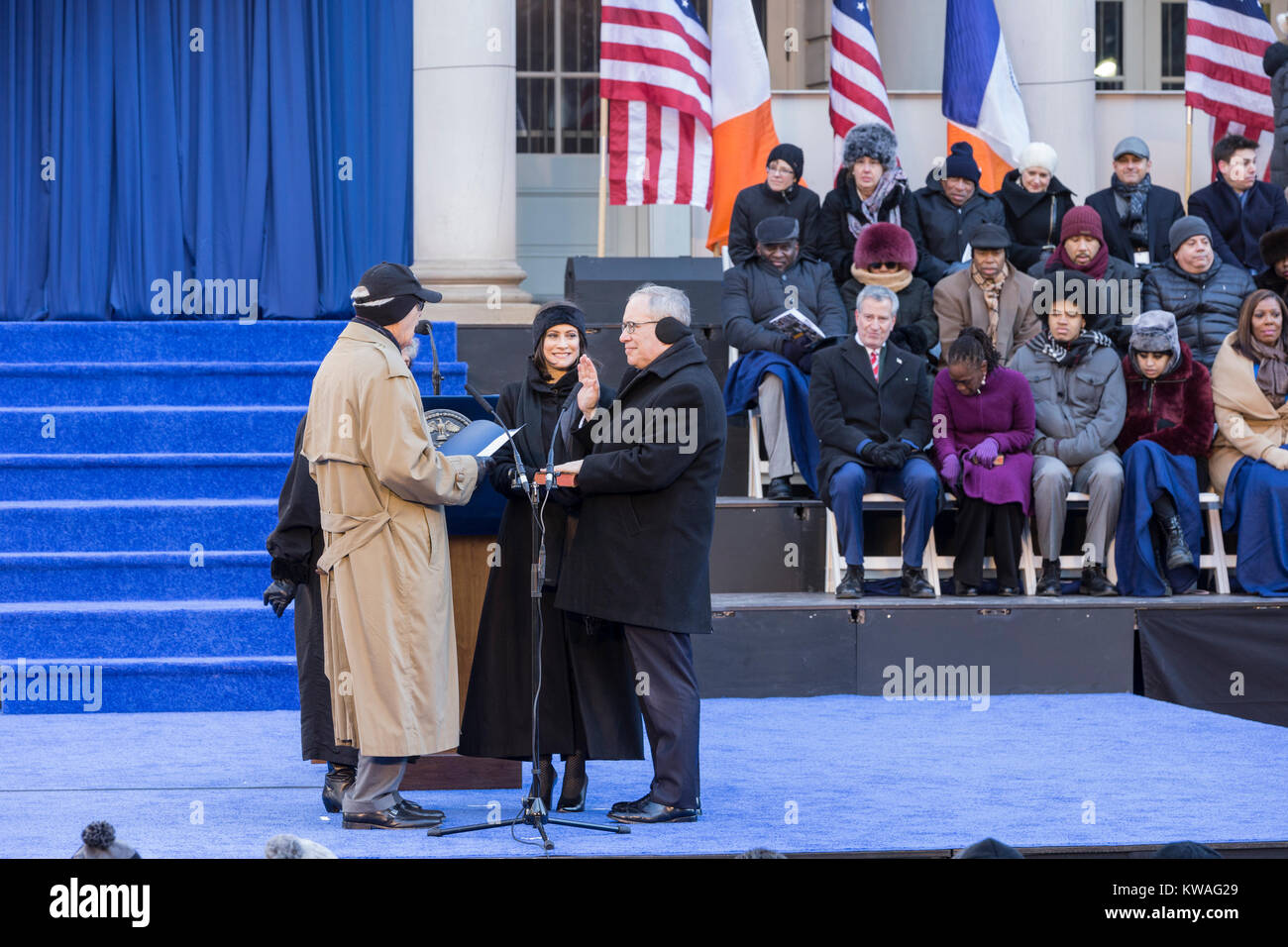 New York, USA. 1st Jan, 2018. Retired City Clerk Carlos Cuevas swores ...