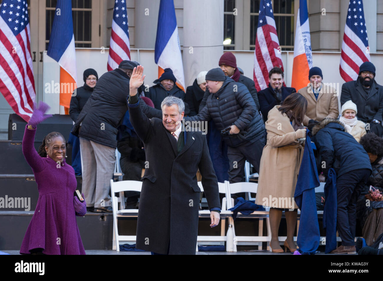 New York, USA. 1st Jan, 2018. Mayor Bill de Blasio and wife Chirlane ...