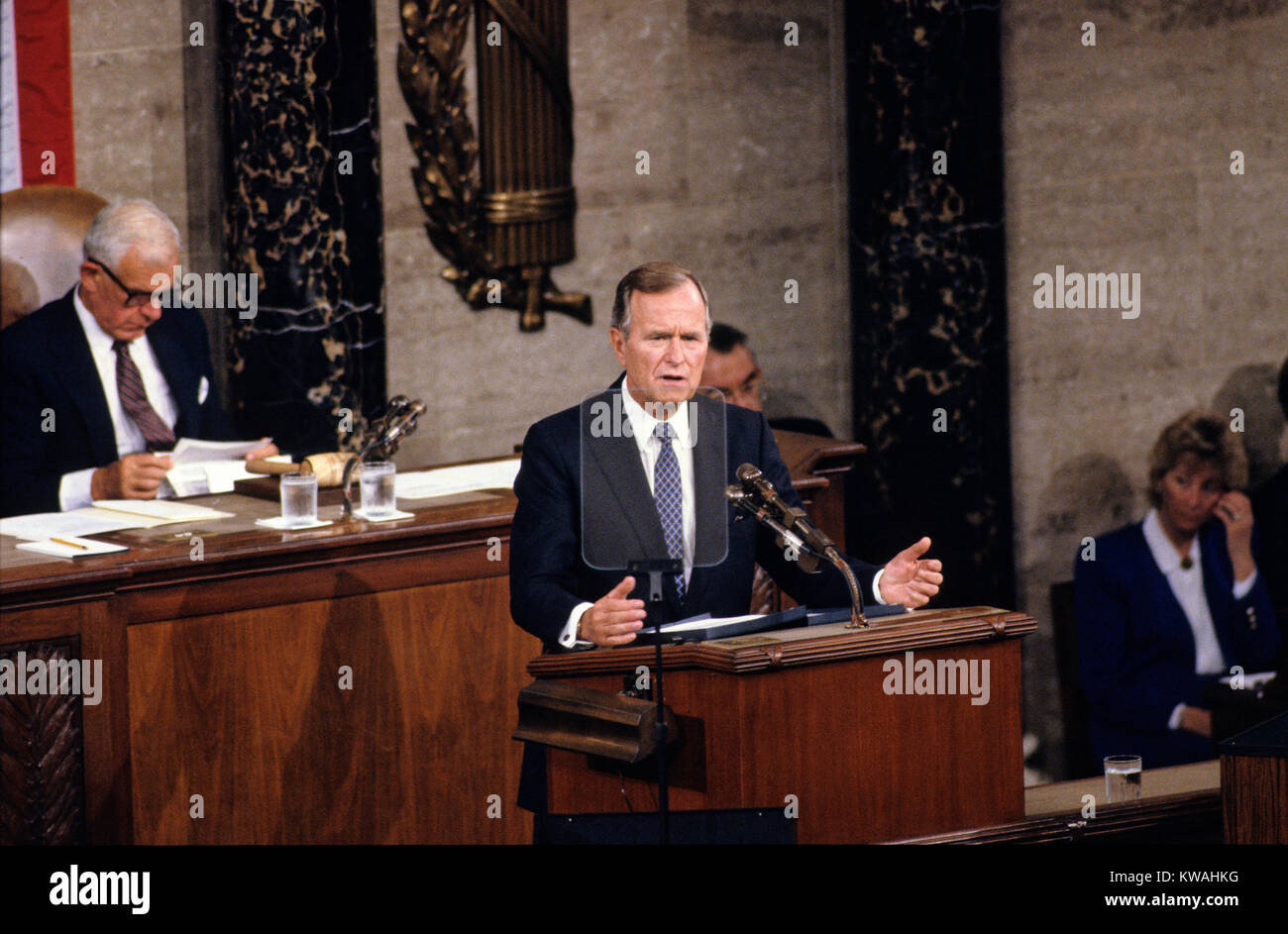 United States President George H.W. Bush speaks to a Joint Session of ...